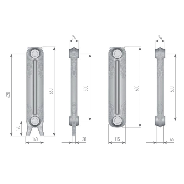 Радиатор Exemet Rococo 660/500 1 секция купить по выгодной цене с доставкой в магазине Rosbyt.ru
